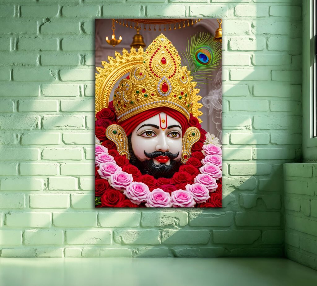 Khatu Shyam Baba with Pink Flower with Morpankh - Printymind